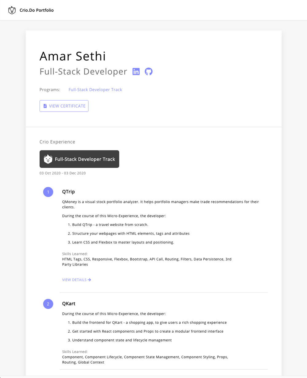 Crio Full Stack Developer Track